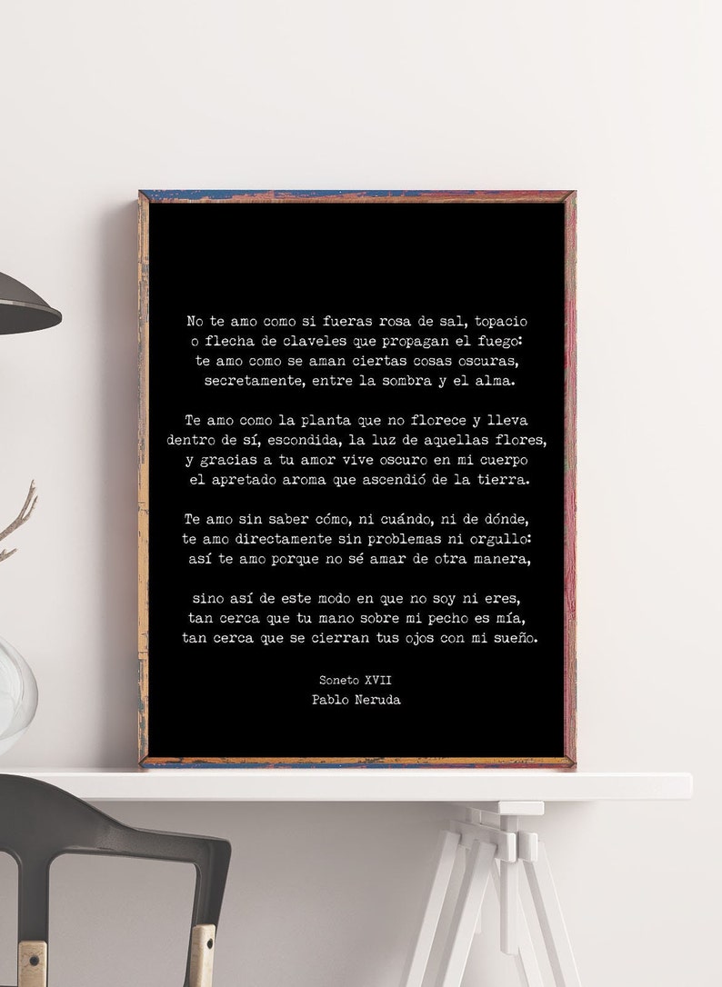 Spanish Pablo Neruda Love Verse Print Love Poem Print Pablo - Etsy