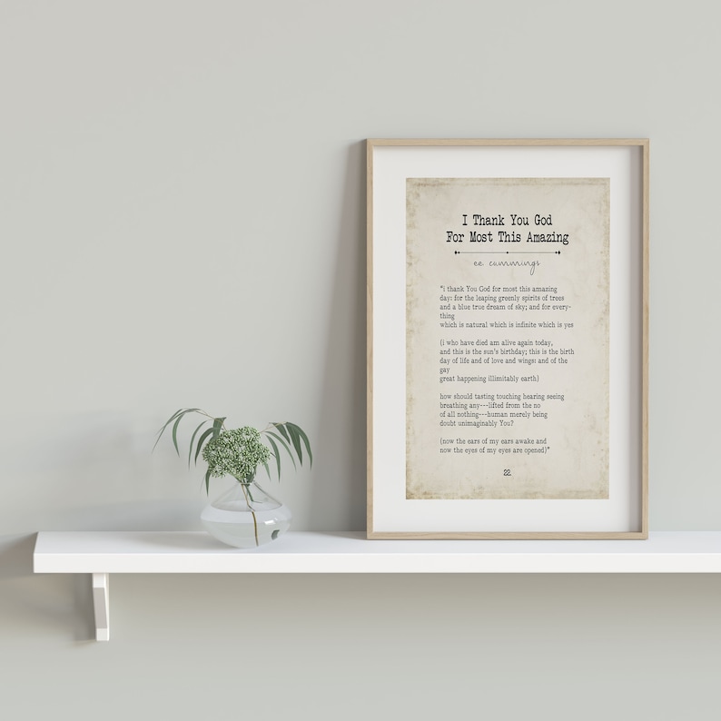 E E Cummings Book Page Inspirational Wall Art, I Thank You God for Most ...