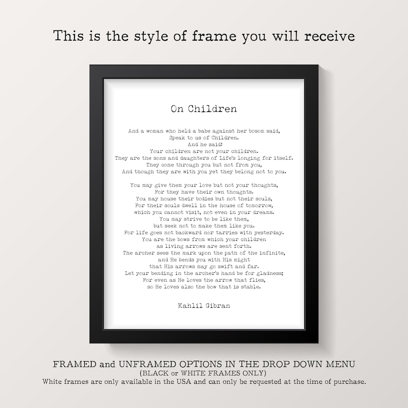 On Children Poem Print by Kahlil Gibran – Black and White or Vintage ...