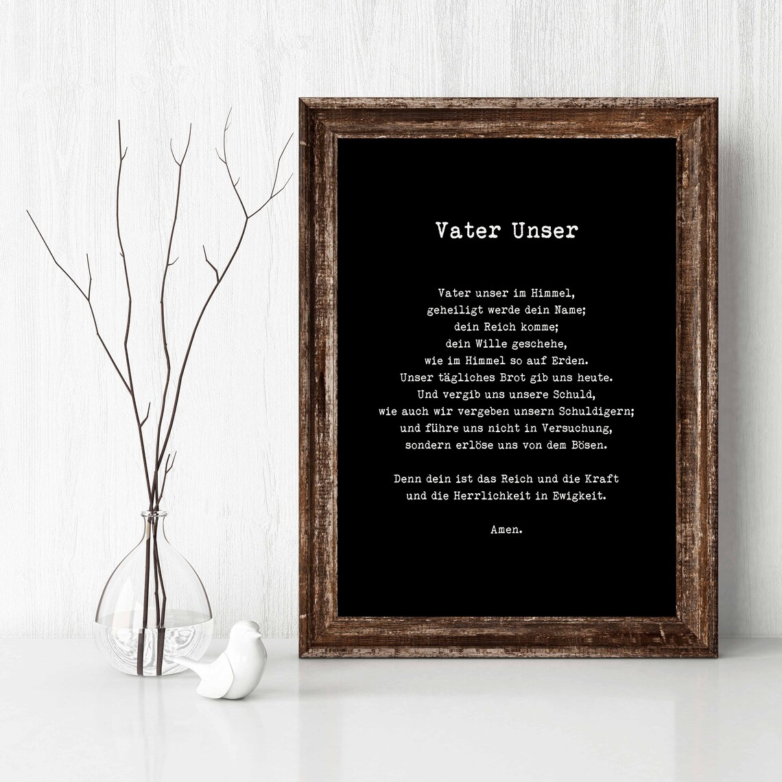 German Lord's Prayer Unframed and Framed Quote Print in Black & White ...