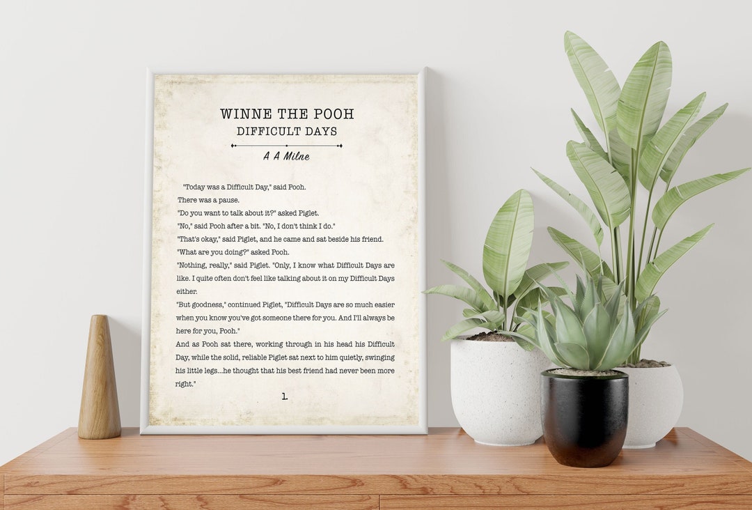 Winnie the Pooh Difficult Days Book Page Inspirational Wall Art, AA ...