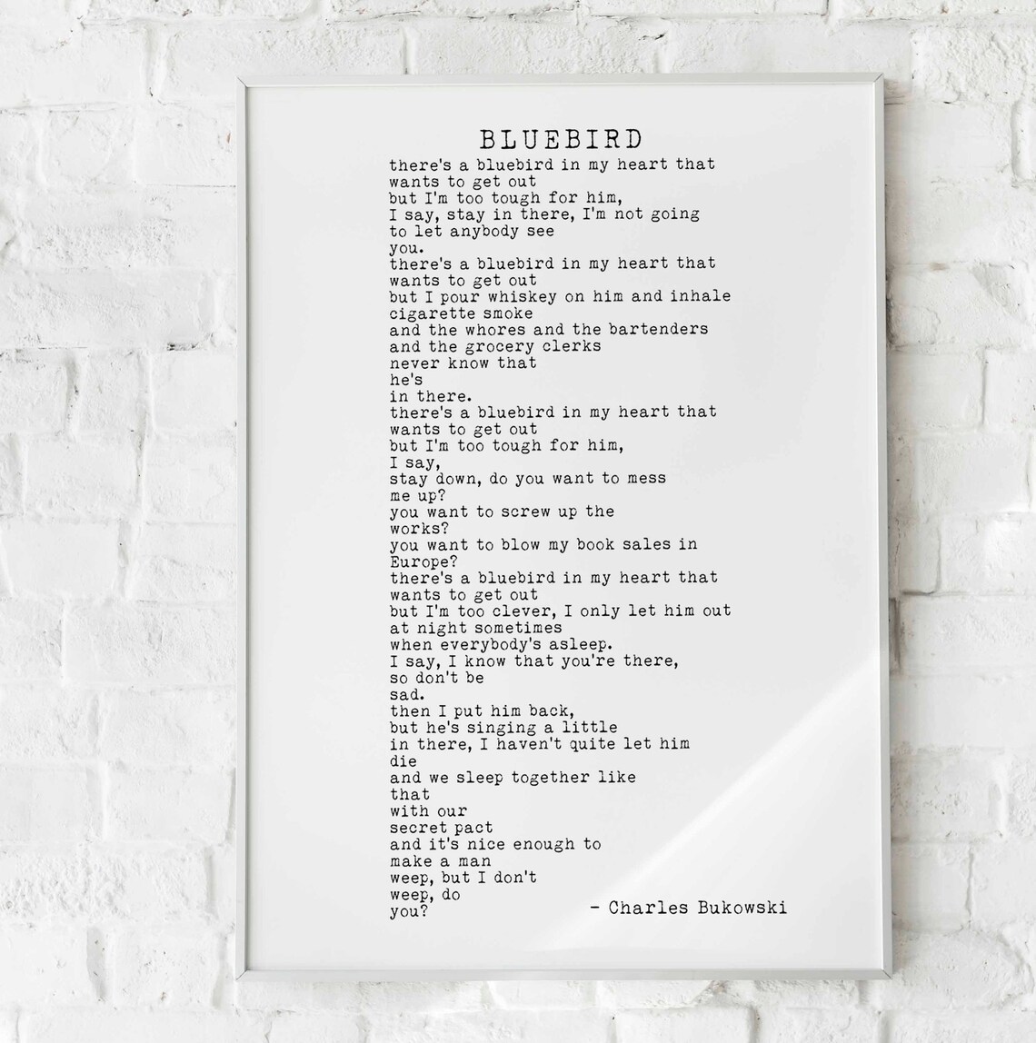Charles Bukowski BLUEBIRD Poem Print Minimalist Black & White - Etsy UK