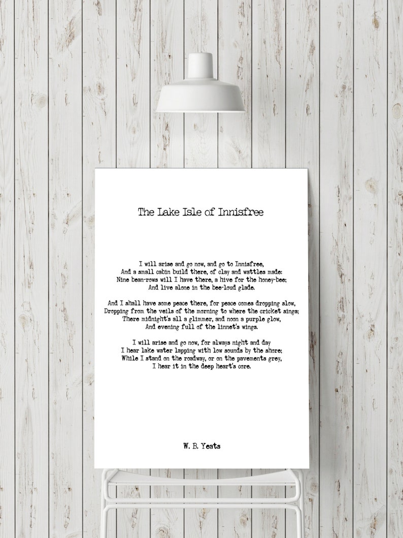 W.B. Yeats Lake Isle of Innisfree Poetry Quote Art Poem | Etsy UK