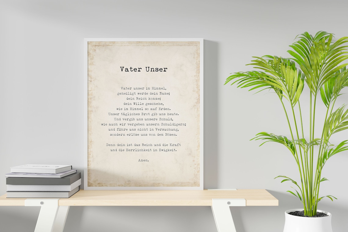German Lord's Prayer Unframed and Framed Quote Print in Black & White ...