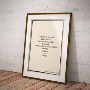 In Vain Jane Austen Quote Art, Pride and Prejudice Print Unframed, Love ...