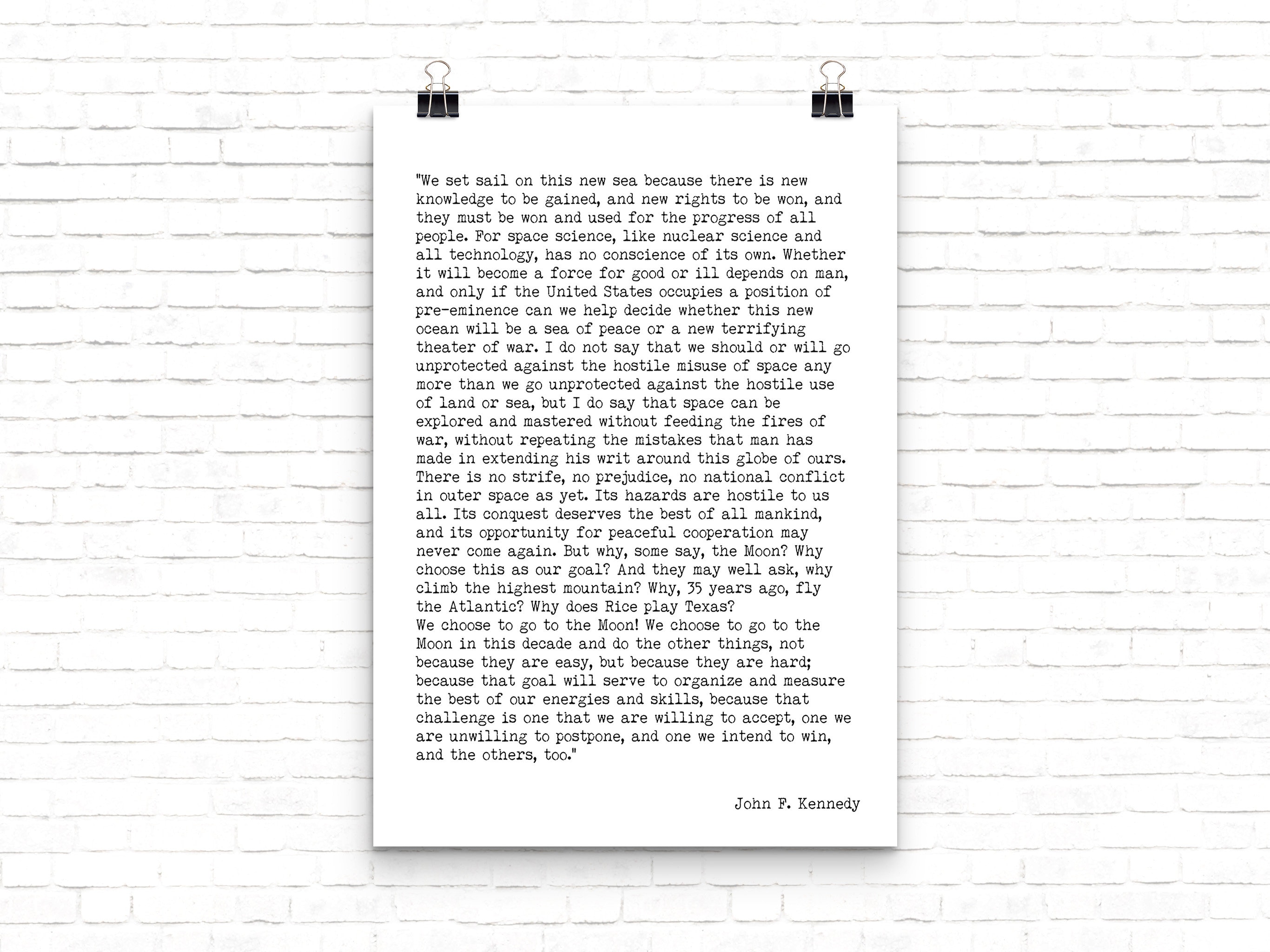 John F. Kennedy Quote Print We Choose to Go to the Moon - Etsy