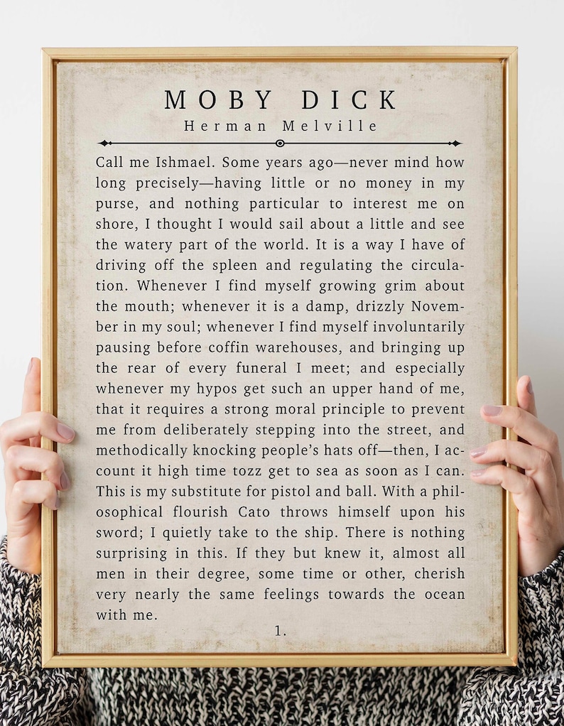 Moby Dick Herman Melville Book Quote Print Vintage Page 1. Unframed and ...