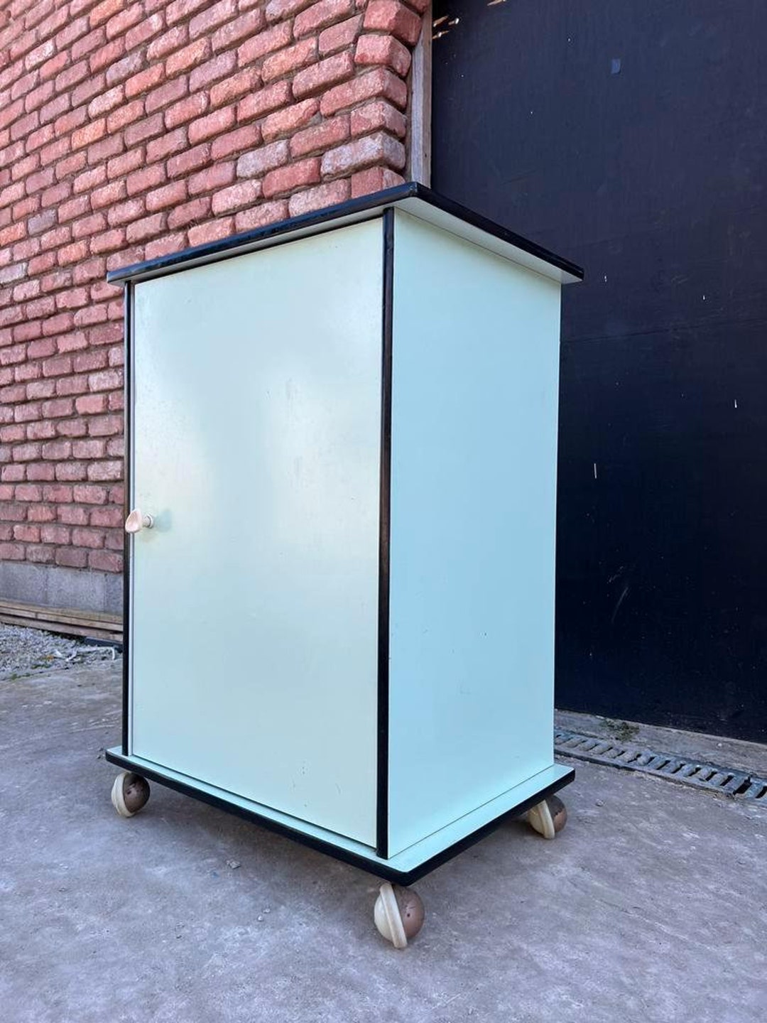 Vintage Pastel Green Formica Cabinet on Wheels - Etsy UK
