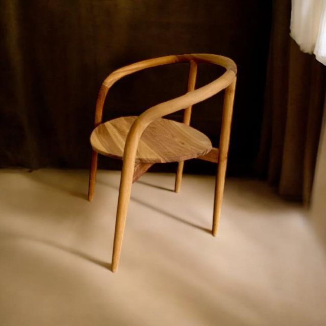 Wooden Curved Chair With Round Seat 'elise' - Etsy