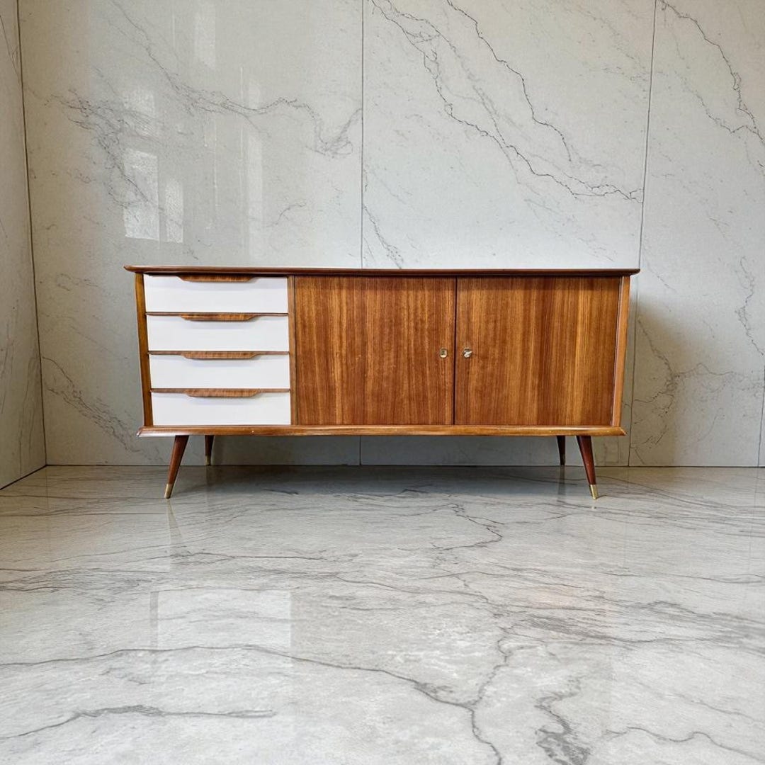 Vintage Wooden Sideboard With White Drawers in Formica - Etsy