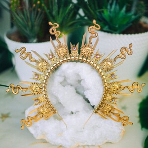 Golden Snake Sun Crown, Gold Medusa Crown, Snake Headdress, Celestial ...