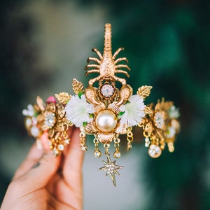 Scorpio Zodiac Tiara Gold White Celestial Goddess Headpiece Astrology ...