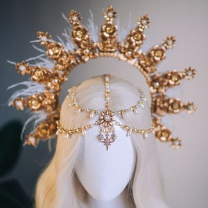 Angel Crown Gold Halo Crown Beige Headband Halloween Headlights Wedding ...