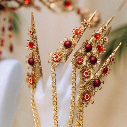 Flower Finger Claws Gold Bracelet Nails Jewellery - Etsy