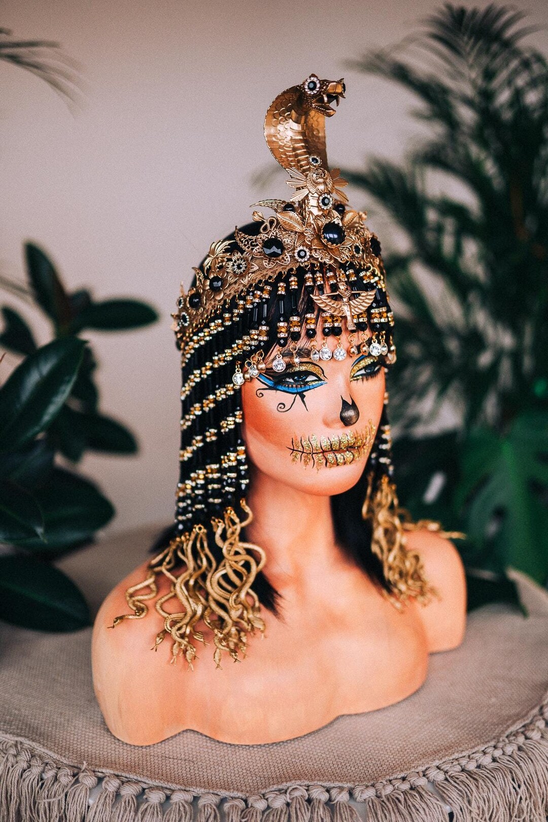 Cleopatra Cobra Queen Headdress Gold Snake Headpiece Egyptian Costume ...
