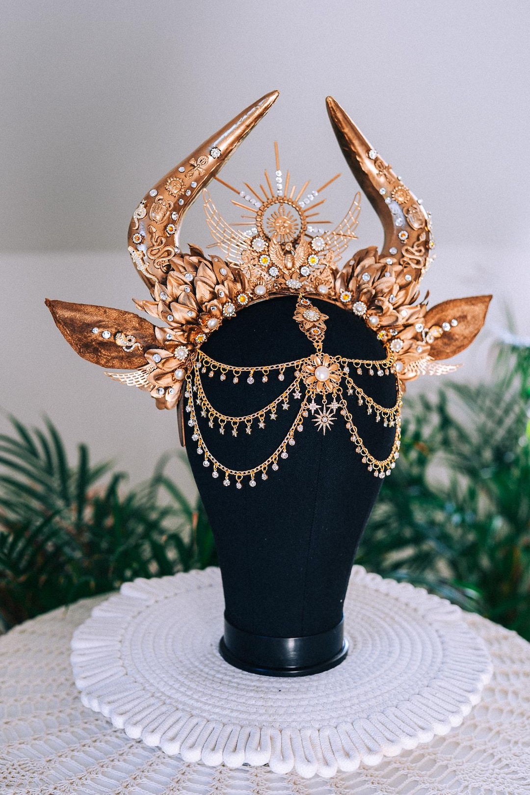 Hathor Goddess Crown Gold Horn Headpiece Egyptian Headdress - Etsy