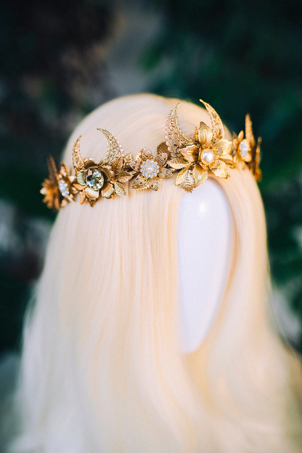 Golden Crescent Moon Floral Crown - Etsy