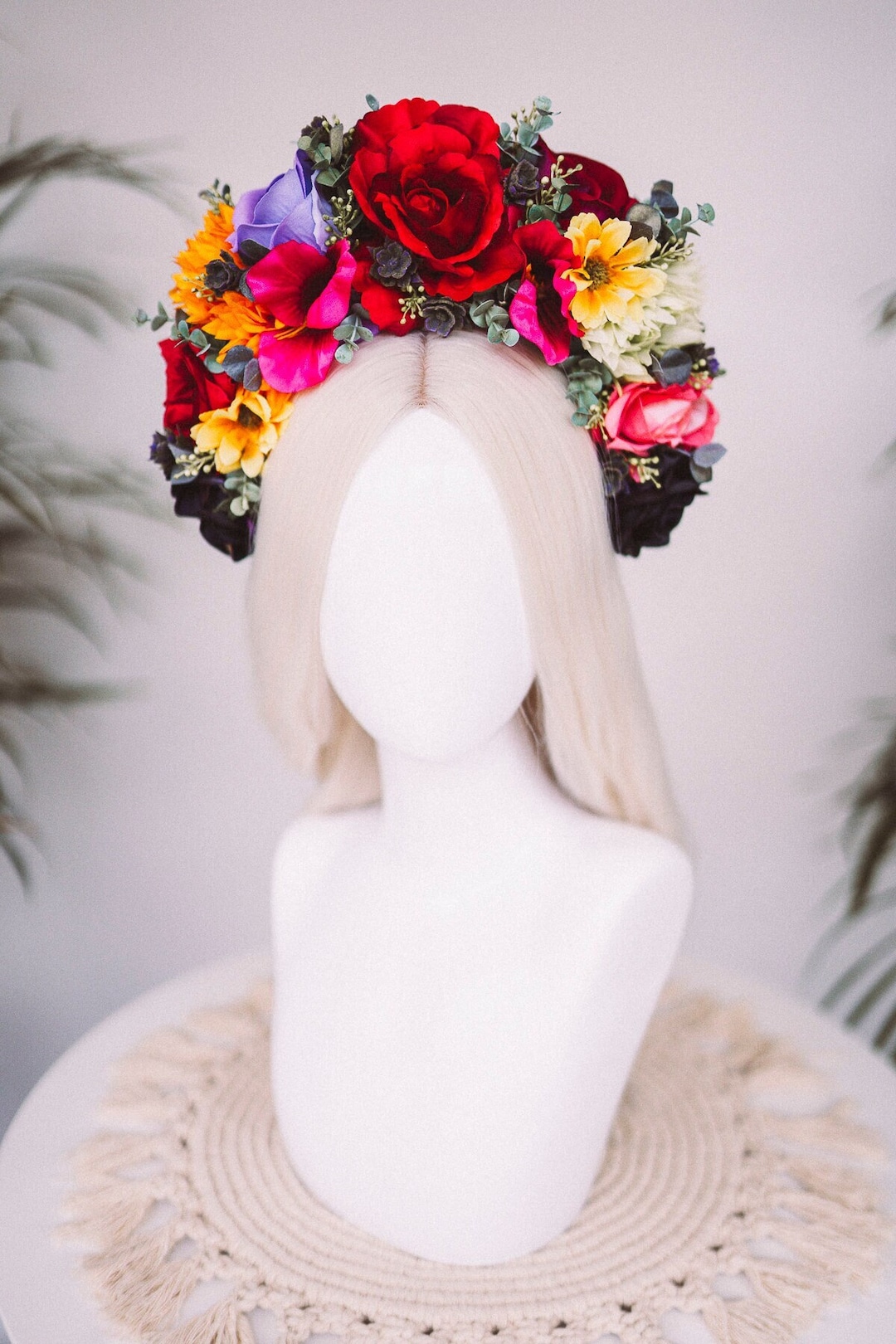 Frida Kahlo Flower Crown, Colourful Flower Crown, Flower Headpiece ...