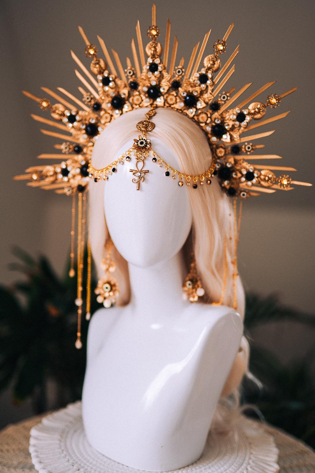 Cleopatra Gold Halo Crown Egyptian Goddess Headpiece Costume - Etsy