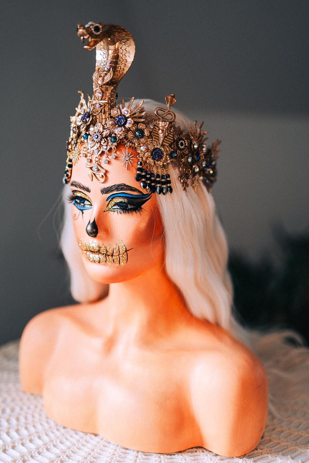 Cleopatra Gold Snake Crown Egyptian Headpiece Halloween Costume Anubis ...