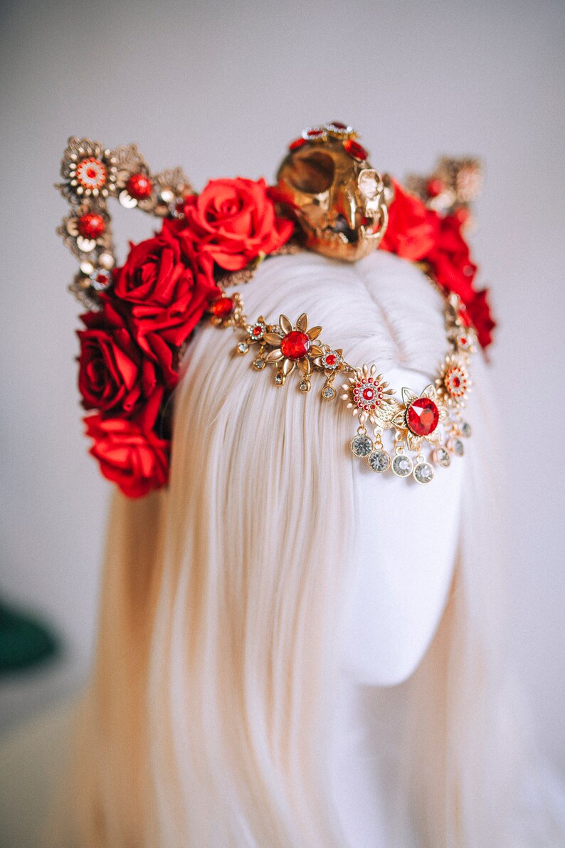 Cat Ears Headband Red Flower Crown Flower Headpiece Cat - Etsy