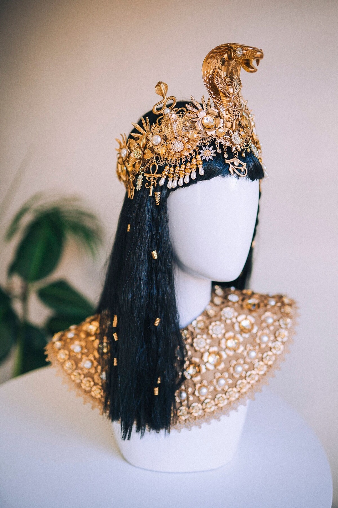 Gold Cleopatra Crown, Egyptian Necklace, Carnival Headpiece, Halloween ...