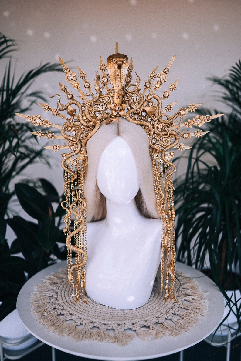 Medusa Serpent Halo Crown Gold Snake Goddess Headpiece - Etsy
