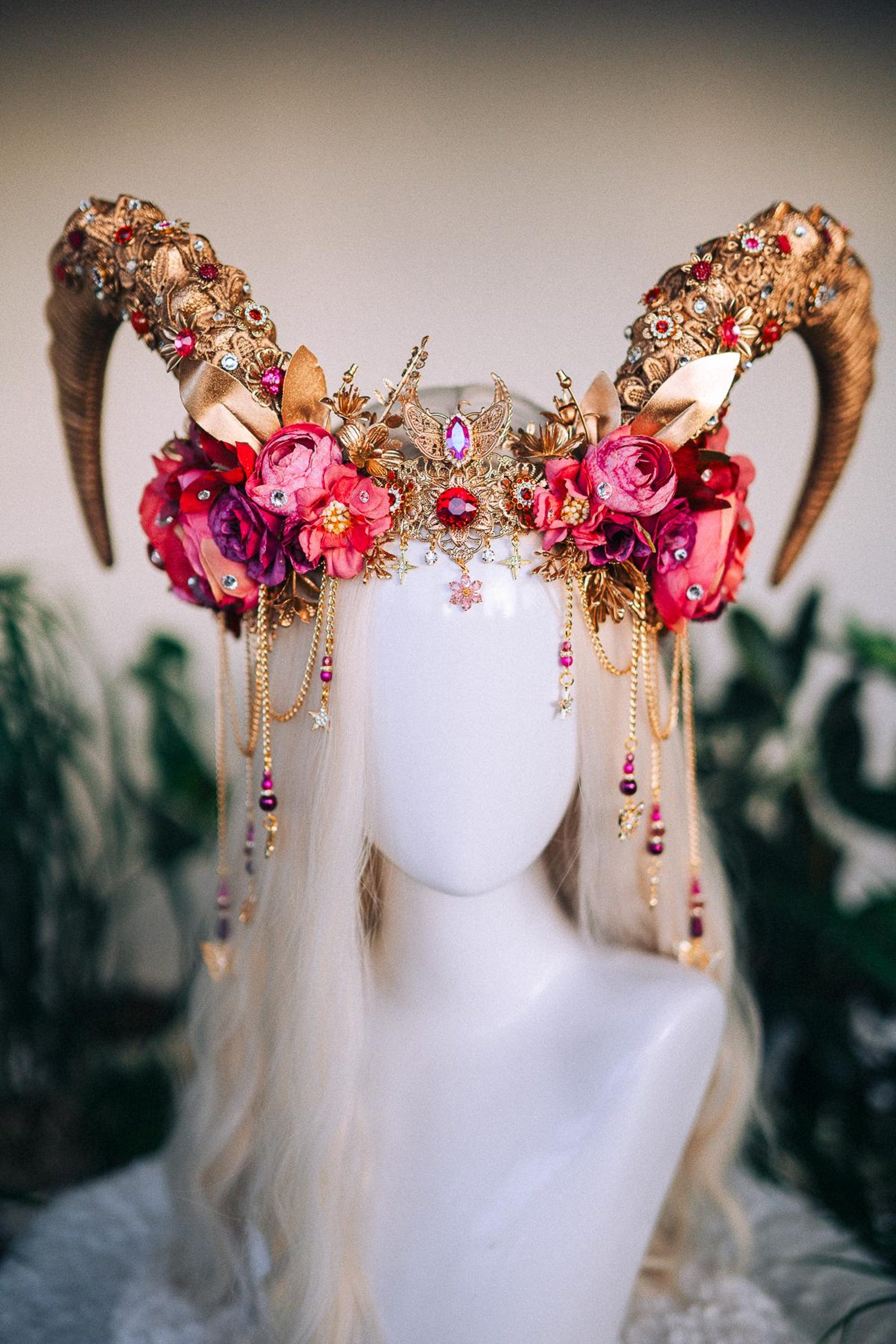 Capricorn Zodiac Horn Crown Gold Celestial Goddess Headpiece Astrology ...