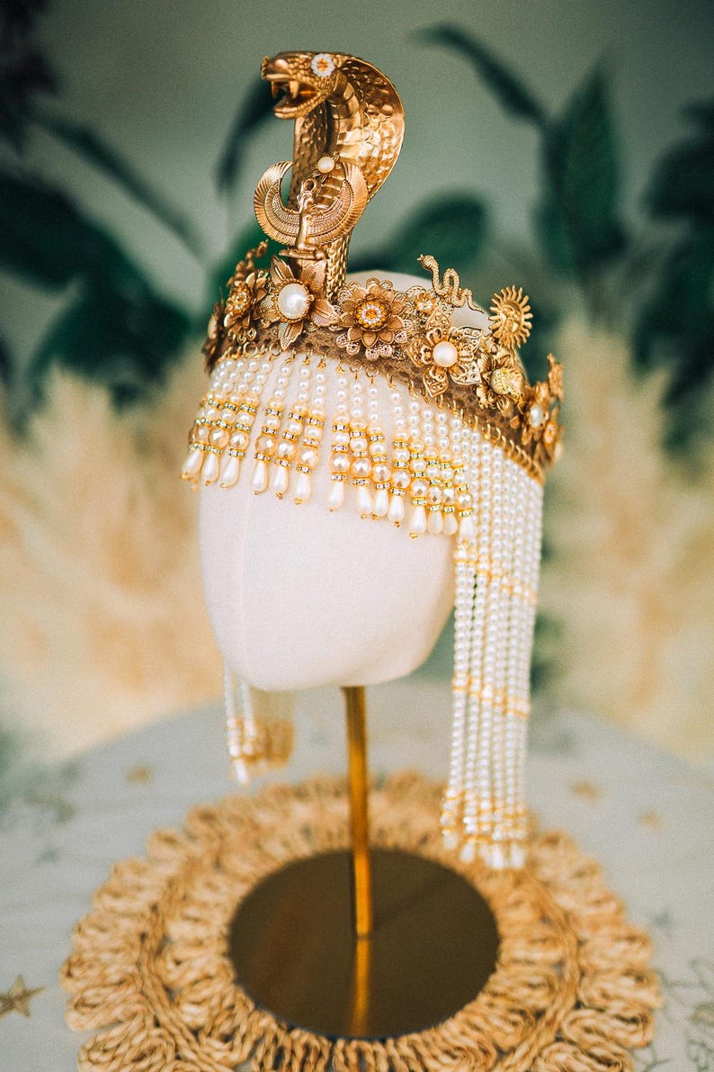 Gold Cobra Cleopatra Crown Egyptian Headdress Costume Tiara - Etsy