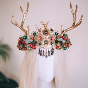 Reindeer Headband, Xmas Party, Christmas Flower Crown, Halo Headpiece ...
