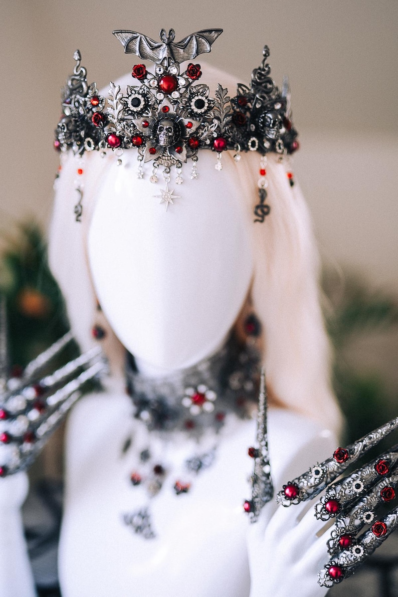 Vampire Queen Crown: Gothic Bat, Skull, Red Rose Tiara - Etsy