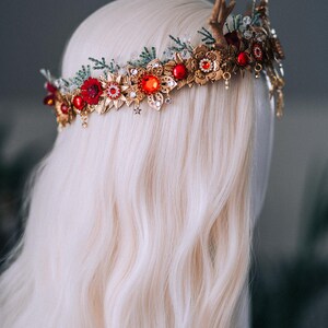Red Gold Reindeer Christmas Crown Festive Holiday Headpiece Winter ...