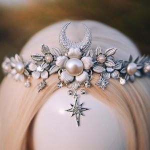 Celestial Tiara, Silver Moon Tiara, Wedding Tiara, Fantasy Crown, Moon ...