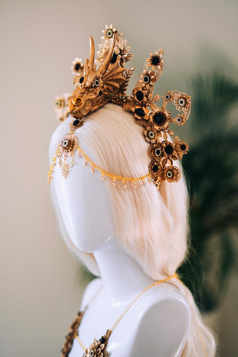 Dragon Crown, Fantasy Headdress, Gold Festival Headpiece, Fire Queen ...