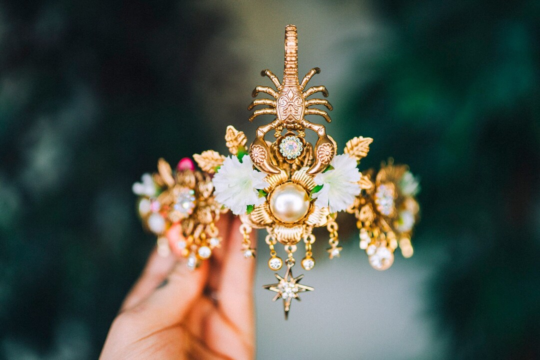 Scorpio Zodiac Tiara Gold White Celestial Goddess Headpiece Astrology ...