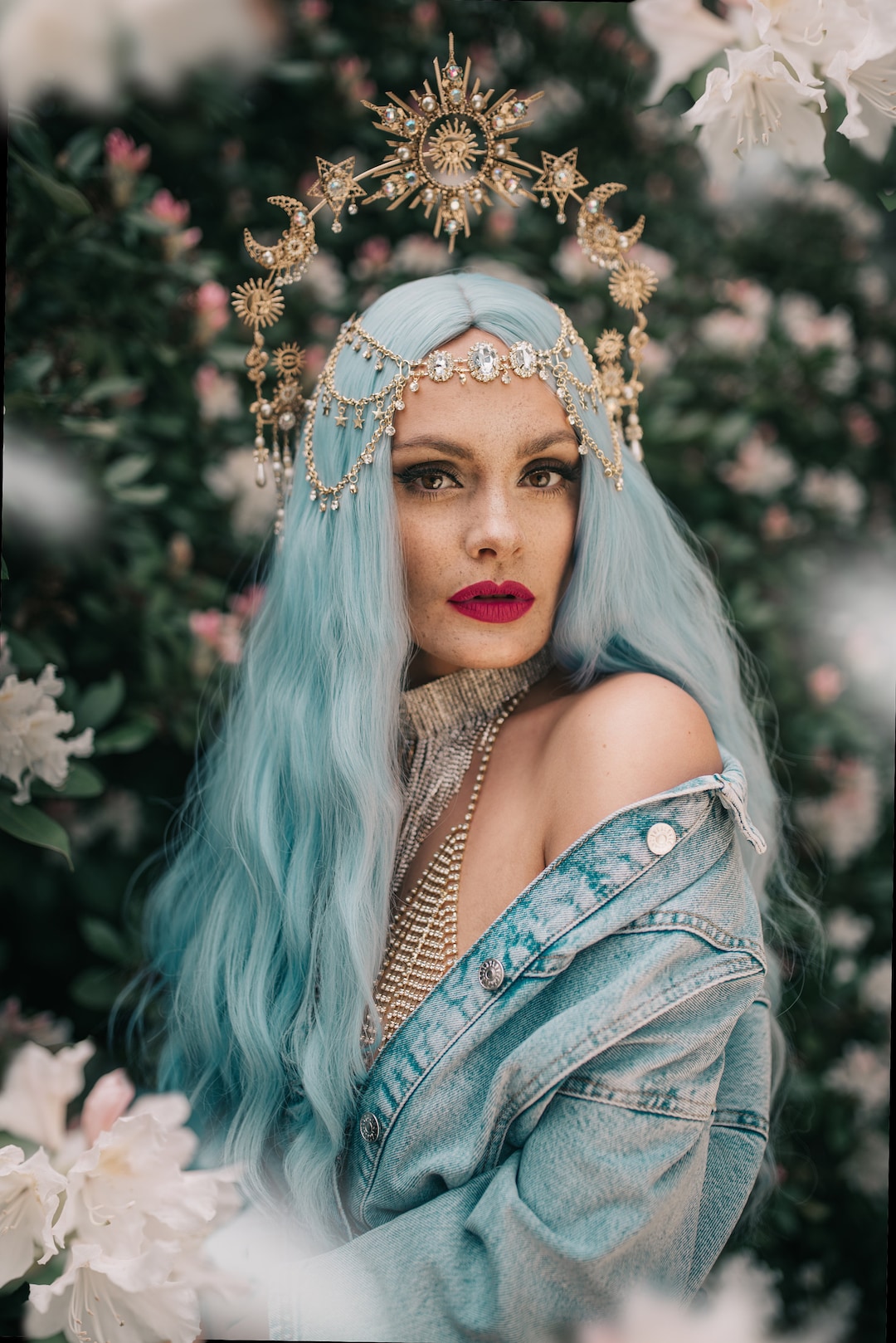 Golden Celestial Halo Crown Moon Star Goddess Bridal Festival Headpiece ...