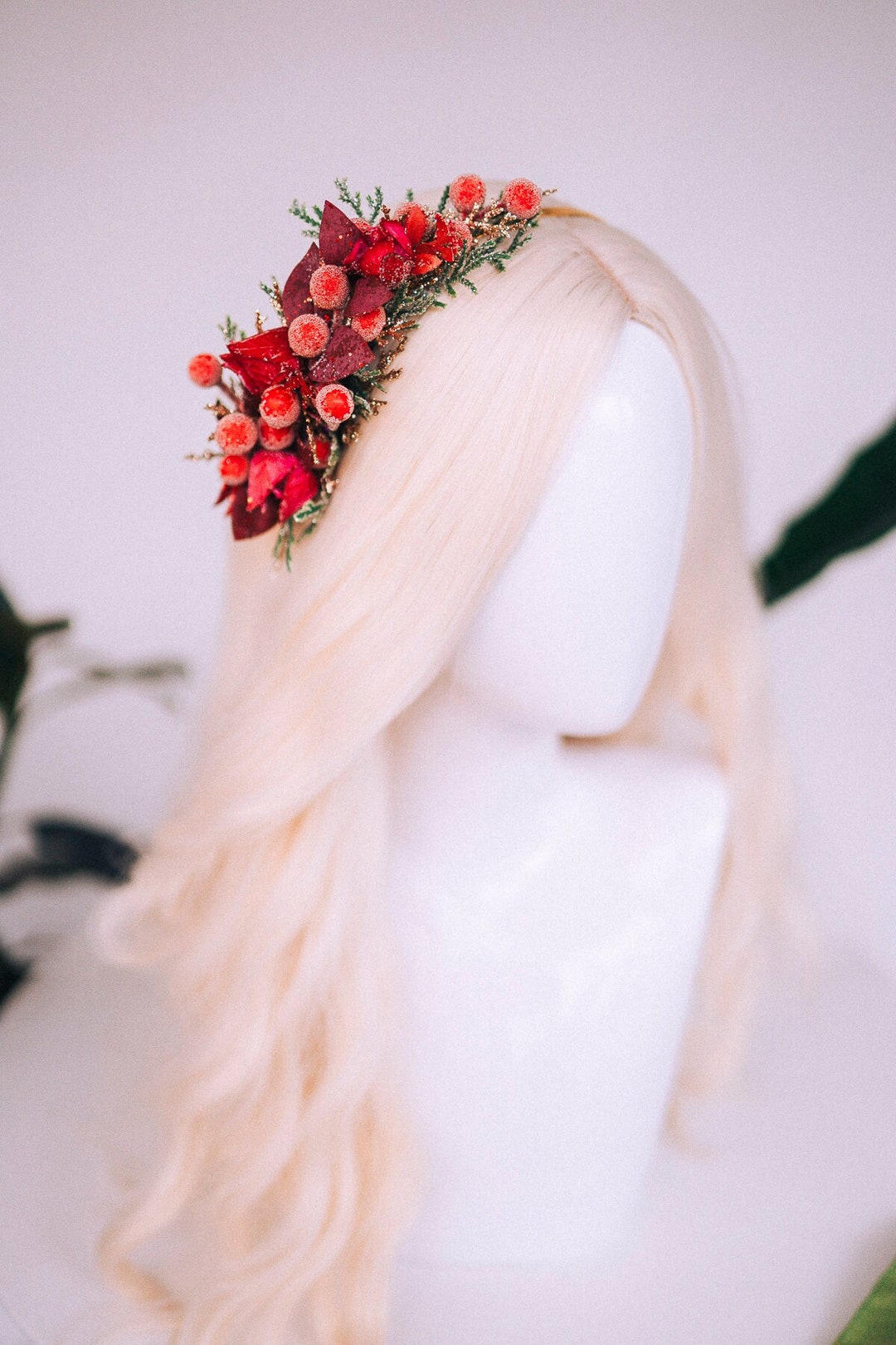 Christmas Flower Crown, Christmas Hair Wreath, Christmas Wreath ...