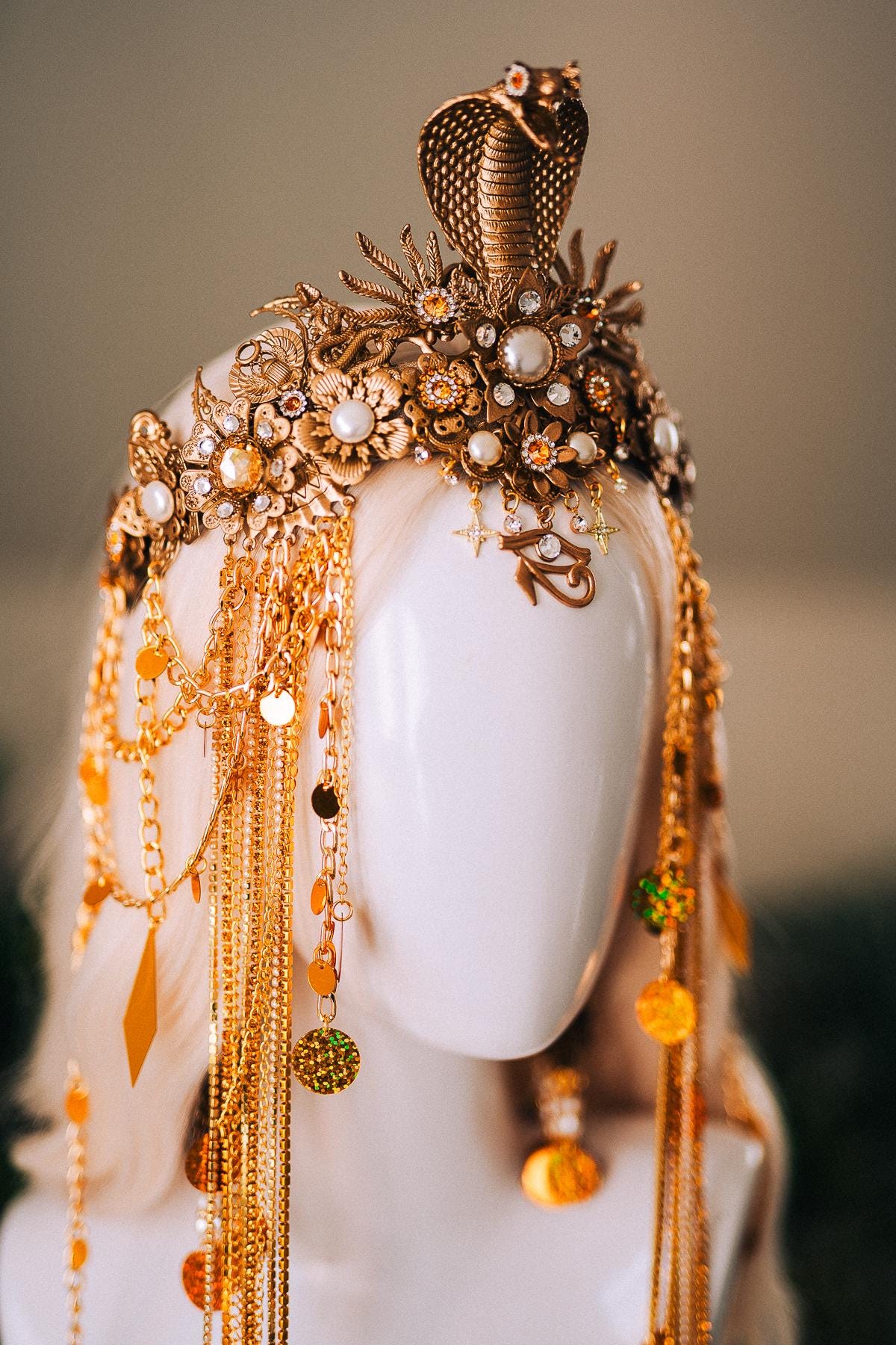 Cleopatra Gold Cobra Headpiece Egyptian Costume Tiara Gold Chain ...