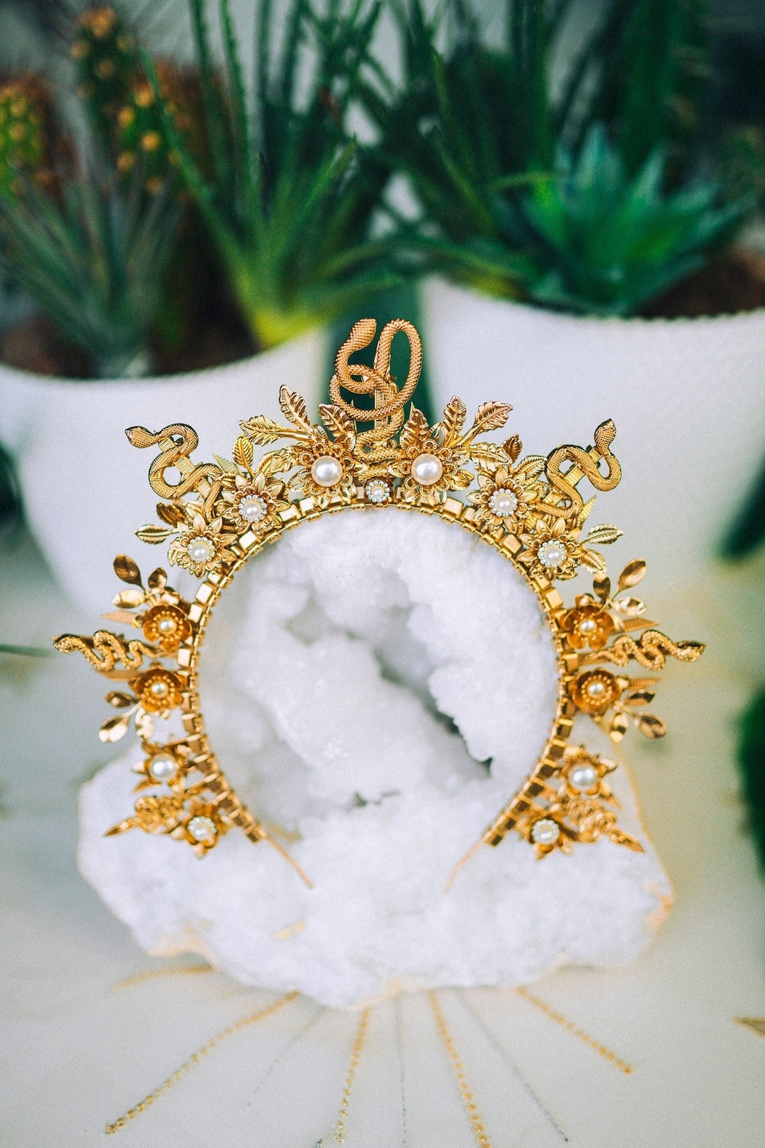 Golden Serpent Crown, Mystical Goddess Tiara, Snake Halo Crown, Occult ...