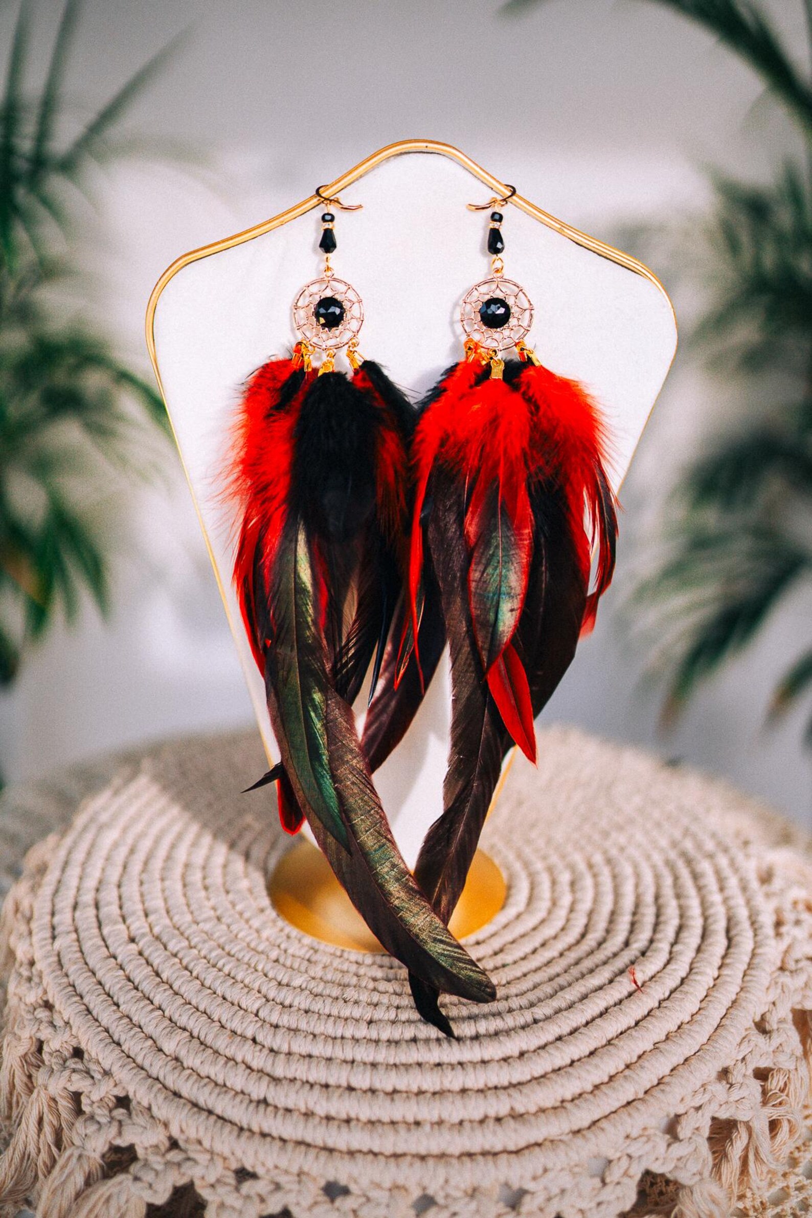 Black Red Goddess Feather Crown Crystal Embellished Luxury Carnival ...