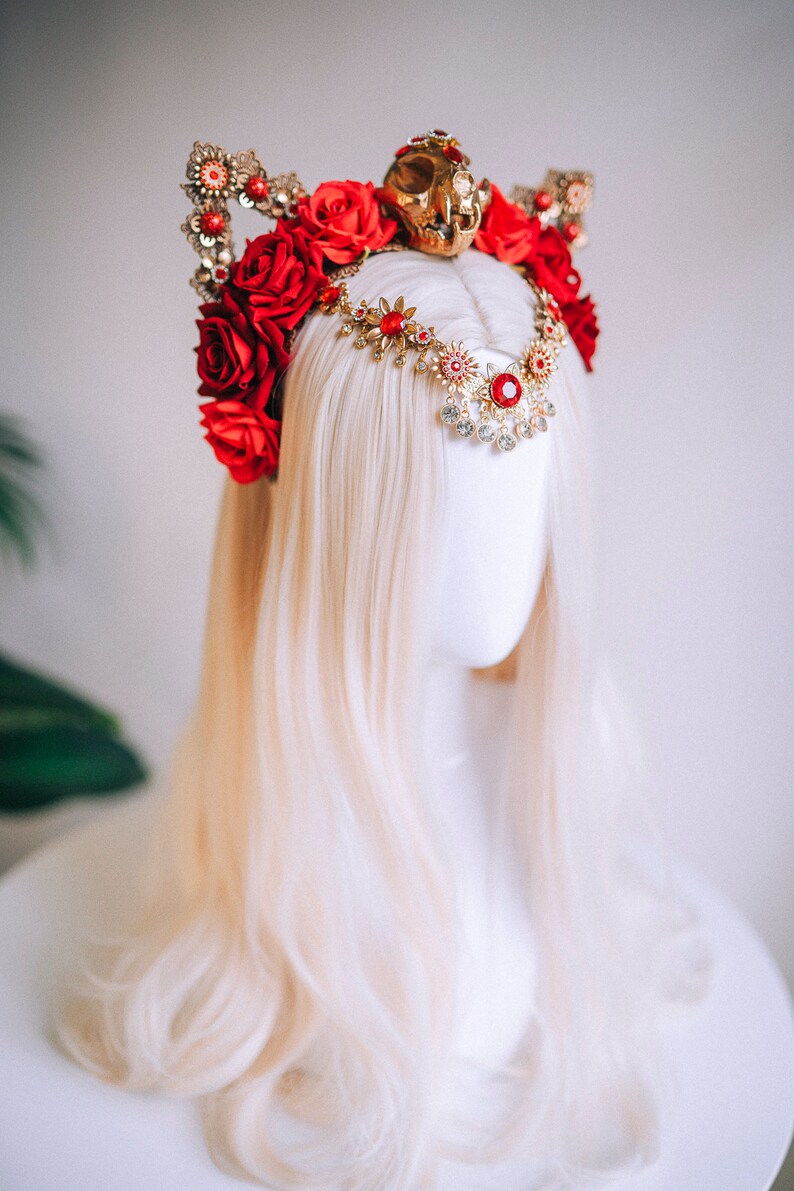 Cat Ears Headband Red Flower Crown Flower Headpiece Cat - Etsy