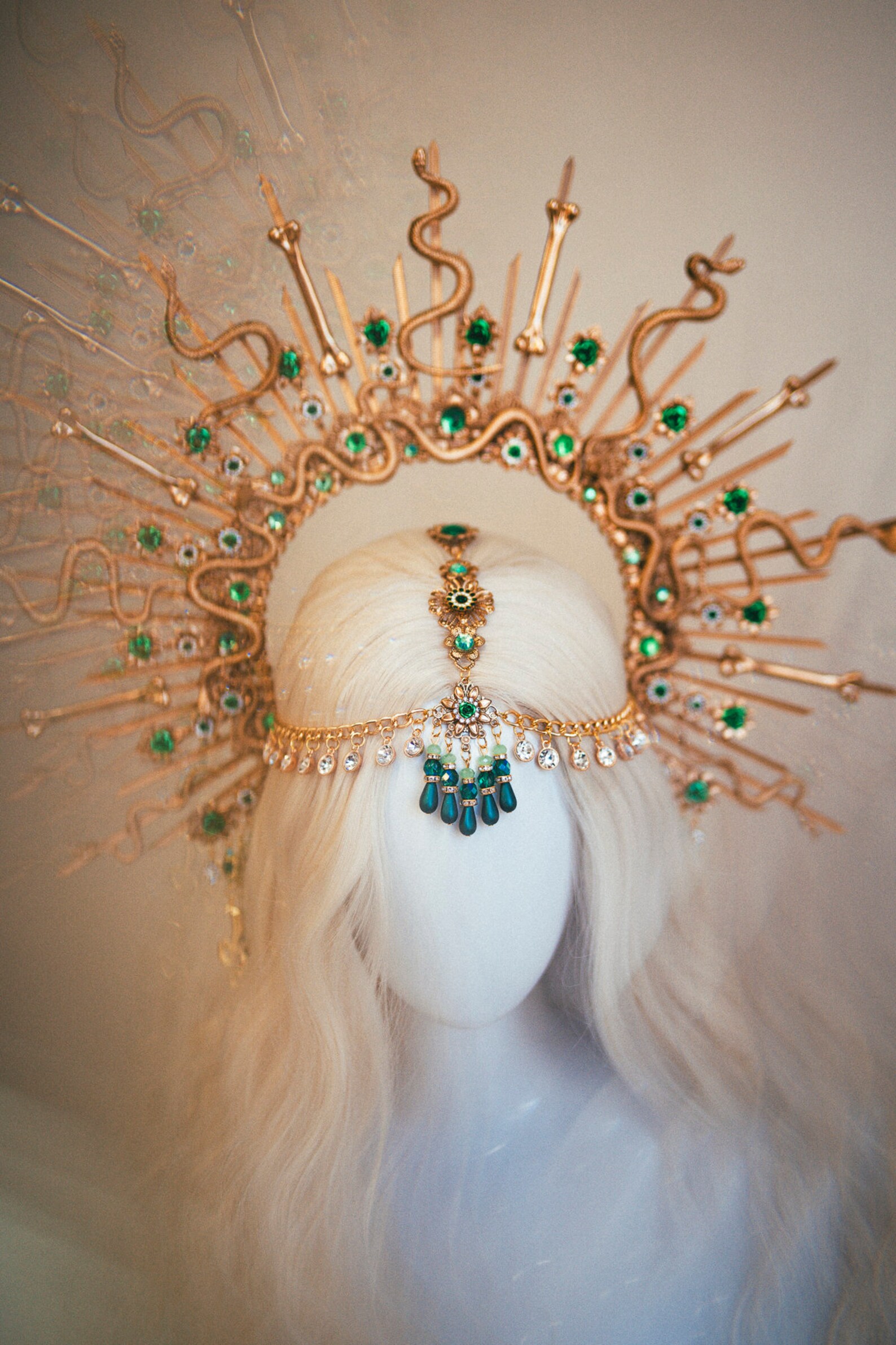 Medusa Halo Crown, Emerald Snake Goddess Tiara, Gold Costume Headpiece ...