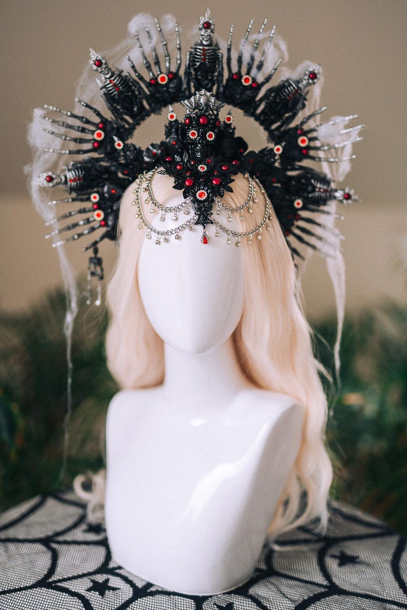 Skeleton Queen Halo Crown: Gothic Light up Headpiece, Red & Black - Etsy