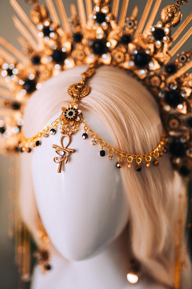 Cleopatra Gold Halo Crown Egyptian Goddess Headpiece Costume - Etsy