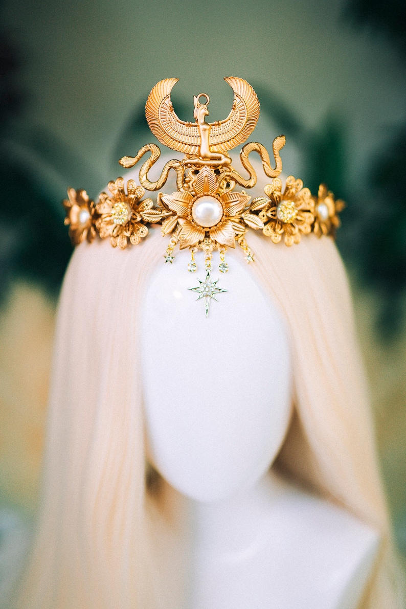 Egyptian Isis Goddess Crown Gold Headdress Celestial Bridal Tiara - Etsy