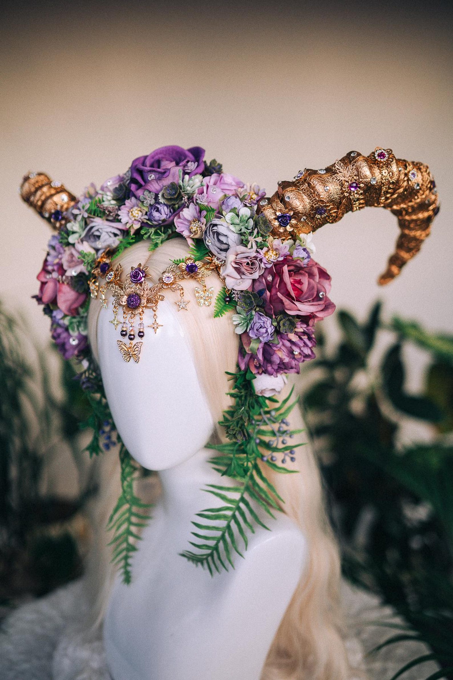 Capricorn Zodiac Horn Crown Floral Celestial Goddess Headpiece ...