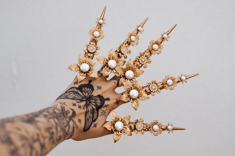 Golden Finger Claws, Bridal Hand Jewelry, Celestial Nail Rings ...