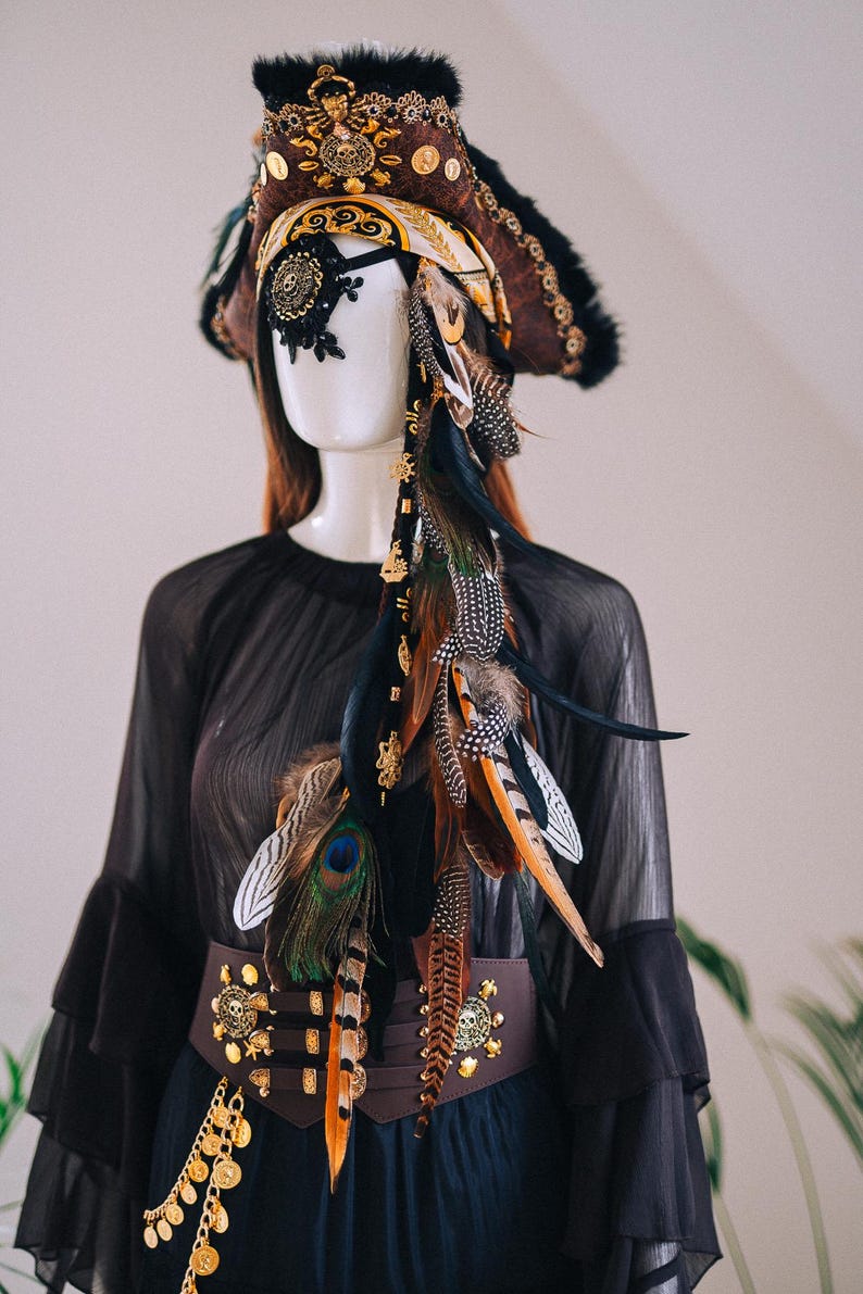 Pirate Tricorn Feather Hat Gothic Skull Costume Headpiece - Etsy