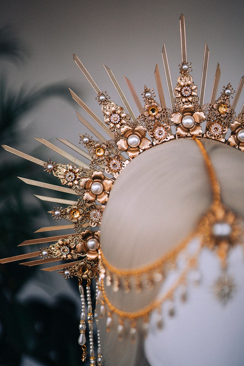 Golden Celestial Halo Crown Sun Goddess Bridal Wedding Headpiece - Etsy