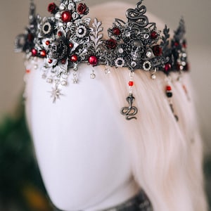 Vampire Queen Crown: Gothic Bat, Skull, Red Rose Tiara - Etsy